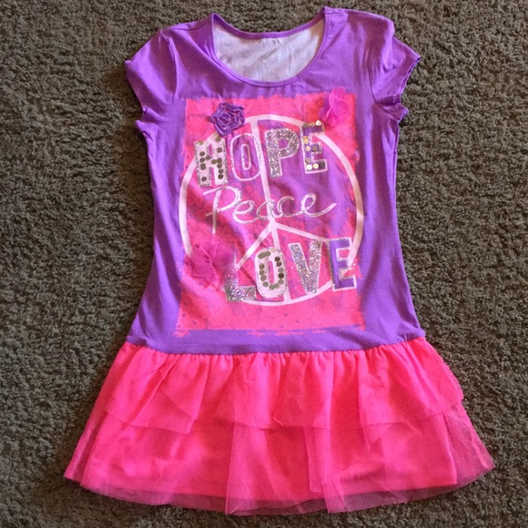 Justice | Dresses | Justice Girls Lilac Pink Dress With Hope Peace Love ...